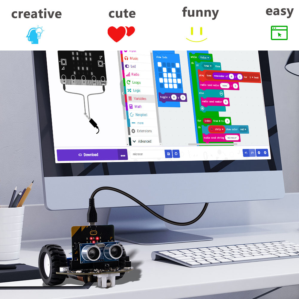 DeskPi MicroCar Compatible with Micro Bit V2, DIY Coding Robot Car Kit ...