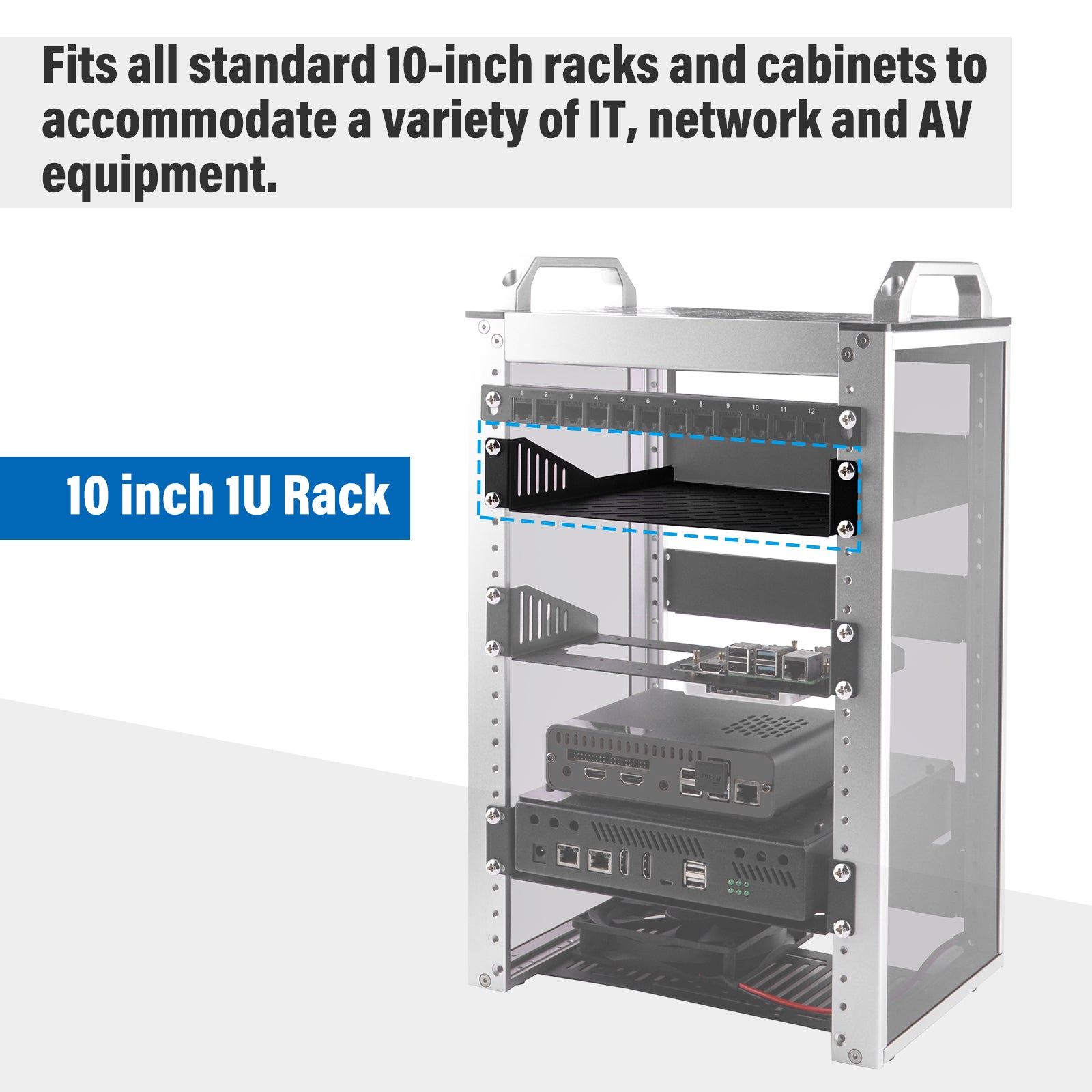 DeskPi RackMate Accessories Rack Shelf 10 inch 1U Rack for T0/T1 Serve ...