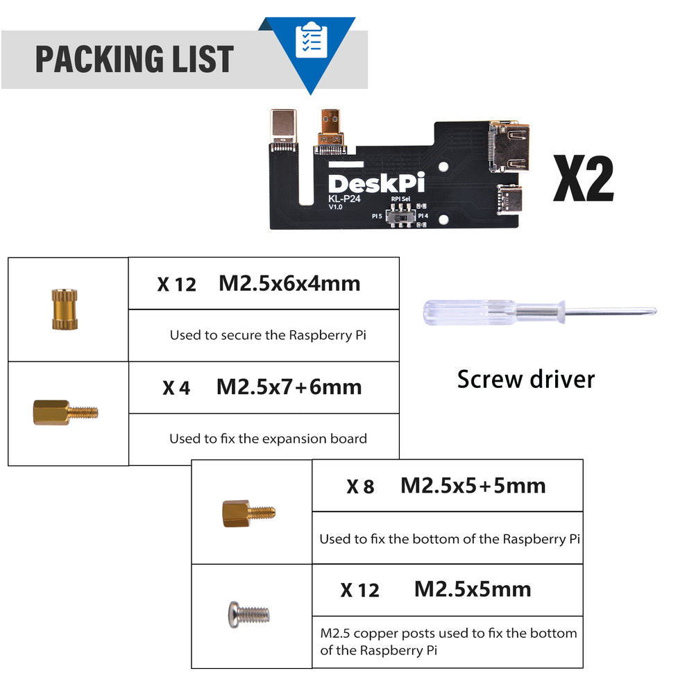 DeskPi KL-P24 Micro HDMI to HDMI Adapter Board for Raspberry Pi 5 / Pi ...