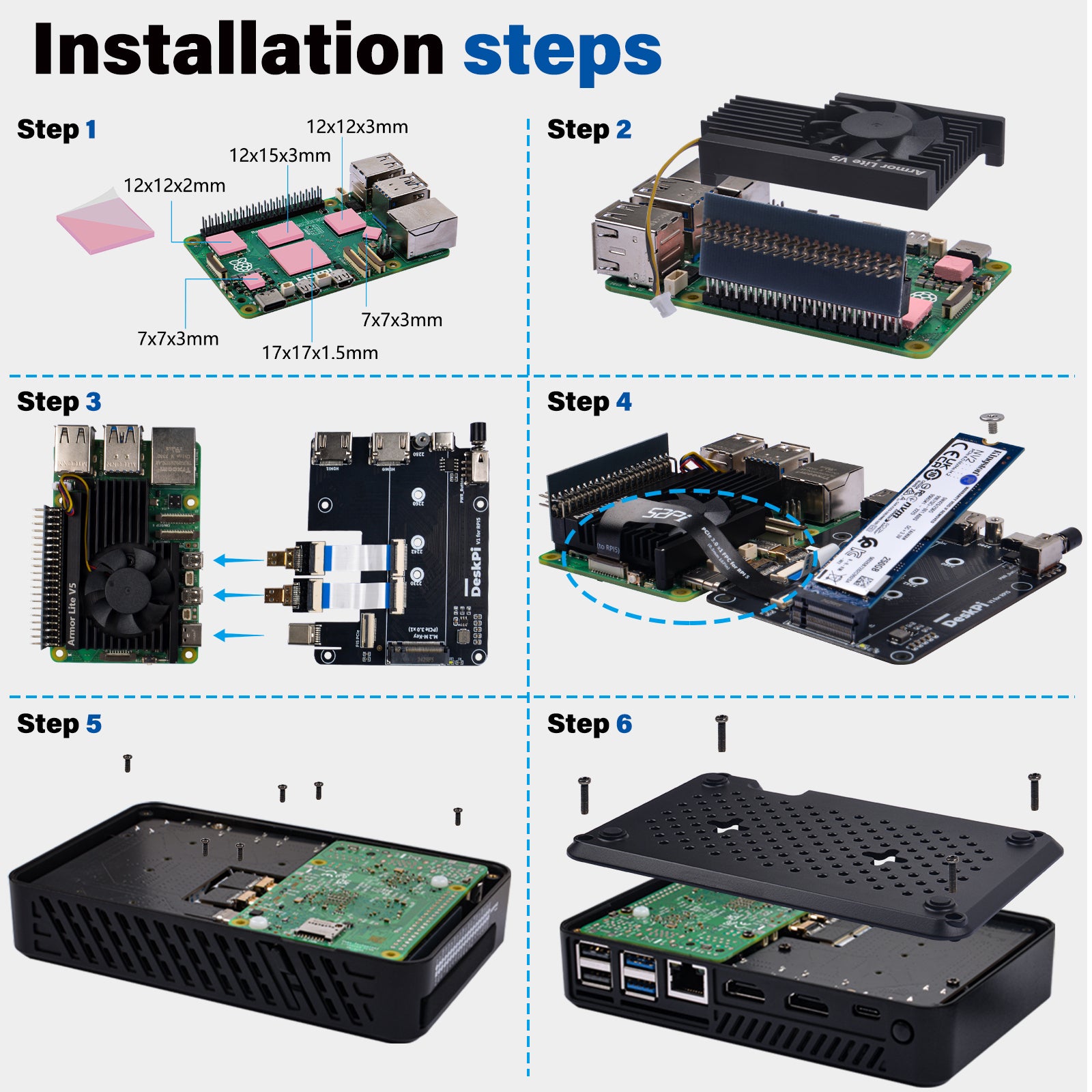 DeskPi Lite for Raspberry Pi 5, With Power Button/Heatsink with Armor ...