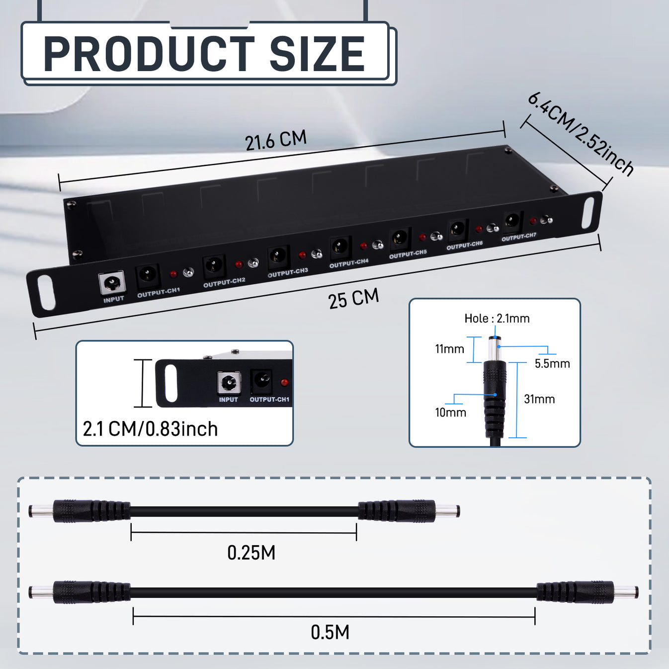 DeskPi DC PDU Lite 7-CH 0.5U for DeskPi Rackmate T1, 7 Outlets Rack-Mo ...