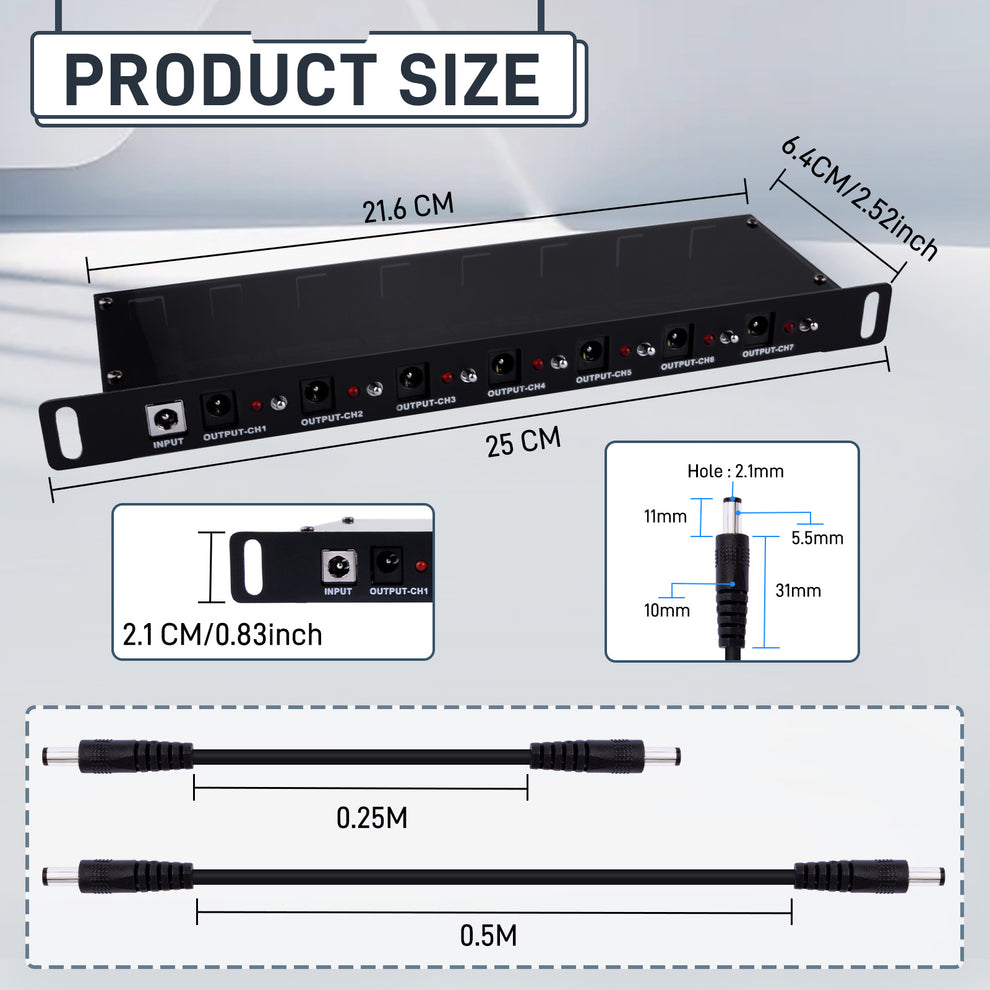 DeskPi DC PDU Lite 7-CH 0.5U for DeskPi Rackmate T1, 7 Outlets Rack-Mo ...