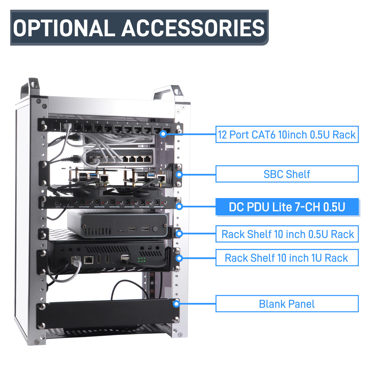 DeskPi DC PDU Lite 7-CH 0.5U for DeskPi Rackmate T1, 7 Outlets Rack-Mo ...