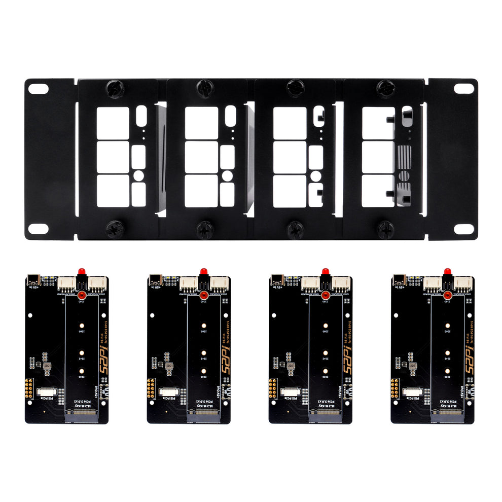 DeskPi Rackmate 10 inch 2U Rack Mount with 4 PCIE NVME Boards for Rasp ...