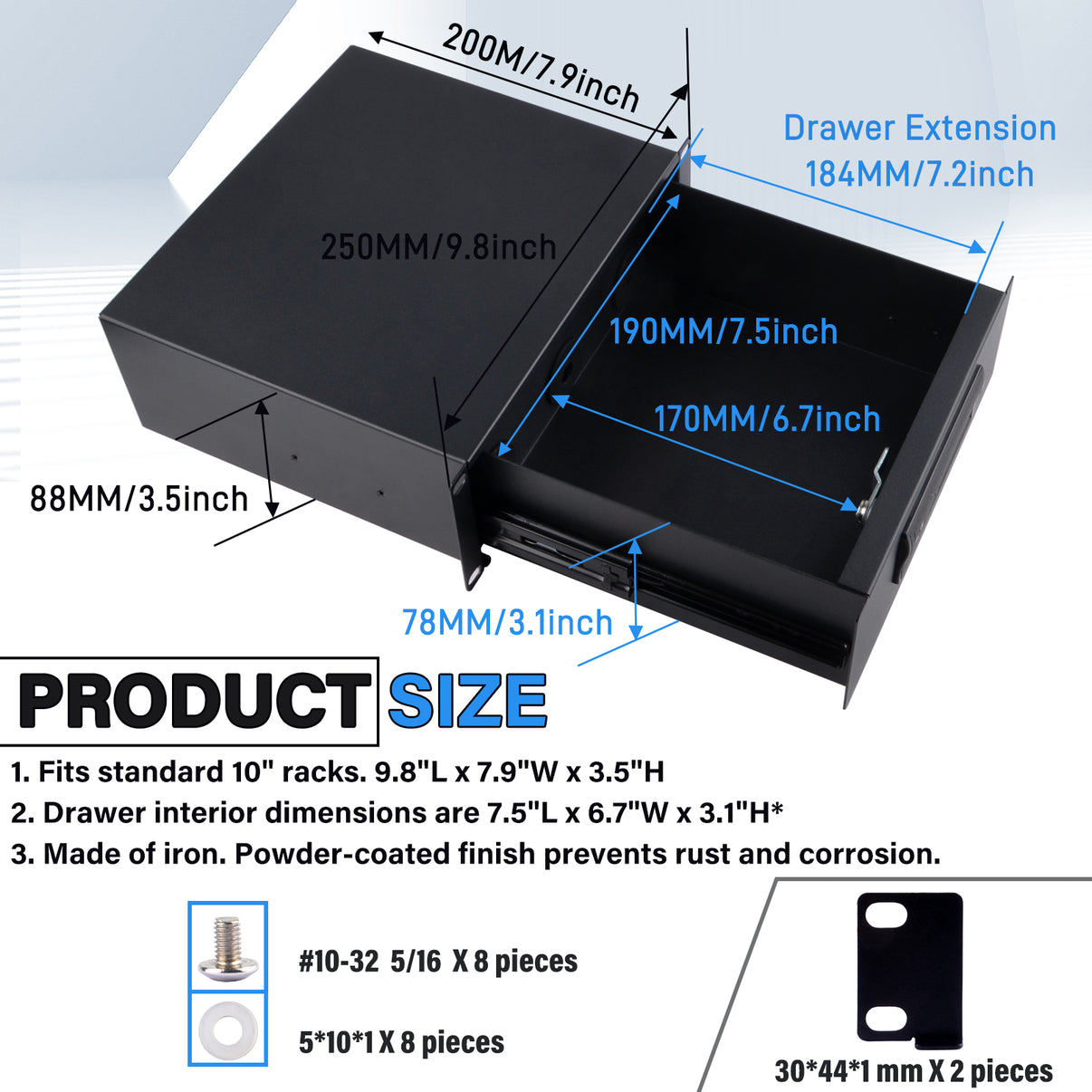 DeskPi RackMate 10-inch 2U Rackmount Drawer with Locks and Keys for T0 ...