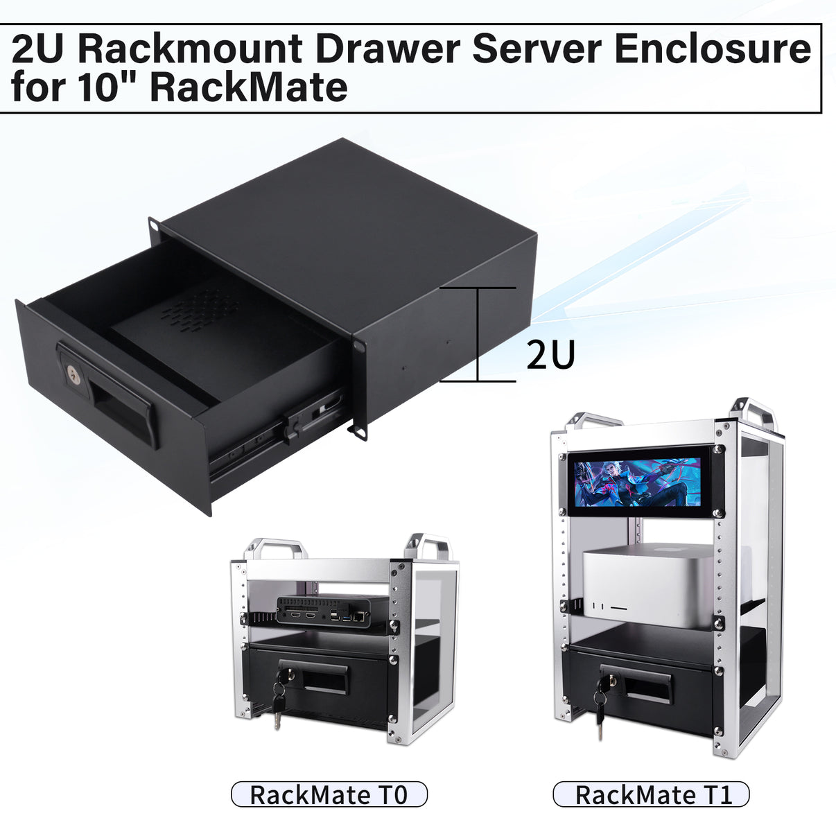 DeskPi RackMate 10-inch 2U Rackmount Drawer with Locks and Keys for T0 ...