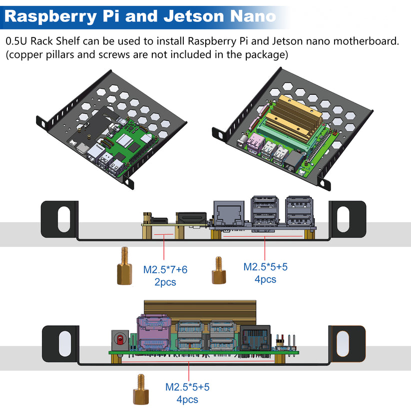 DeskPi RackMate Accessories 7-inch 0.5U Rack Shelf for TT Server Rack ...