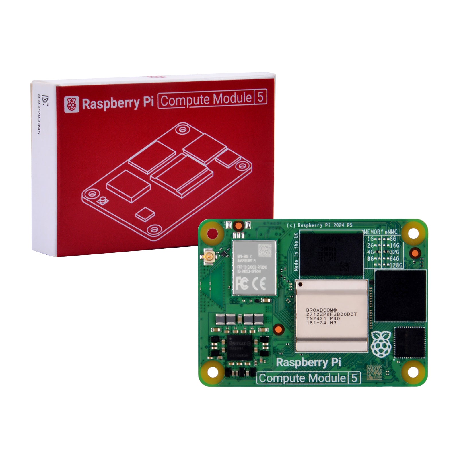 CM5104032, Raspberry Pi CM5 4GB RAM, 32GB eMMC, 2.4/5.0GHz Wi-Fi & Blu ...